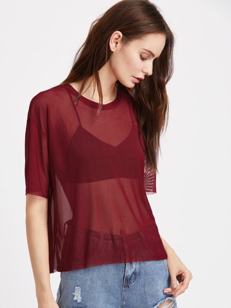 Blusa de Malla Transparente – Roja – Seven Store